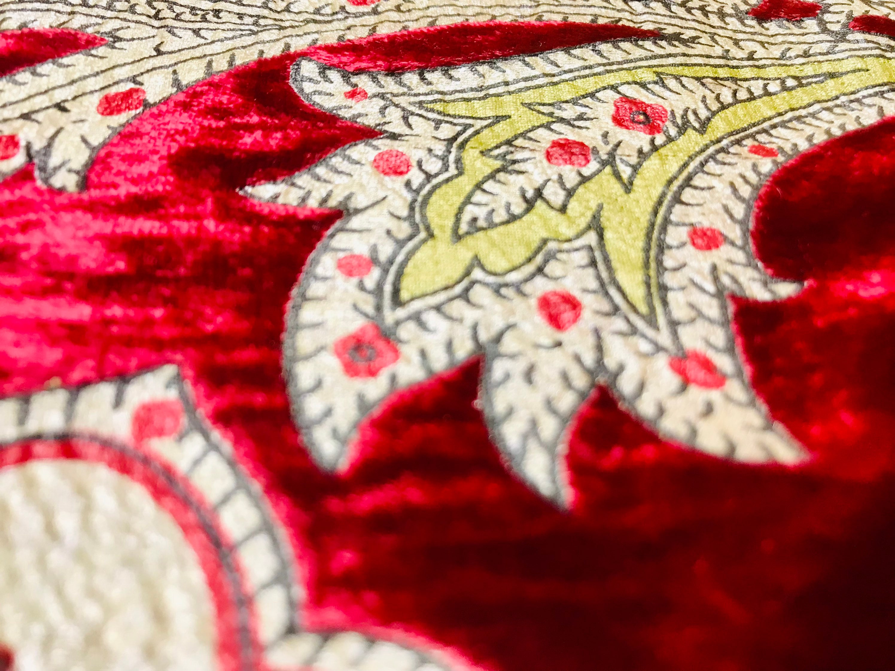 Rare Velvet Fabric With Unique Design Bright Red Velvet Appliqué Floral ...