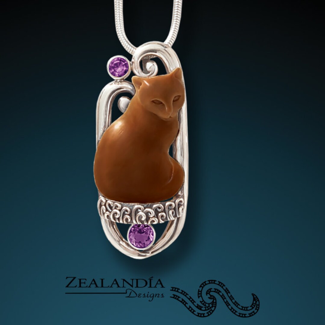 Cat Pendant - Hand Carved Tagua Nut Cat Jewelry With Amethyst - Etsy