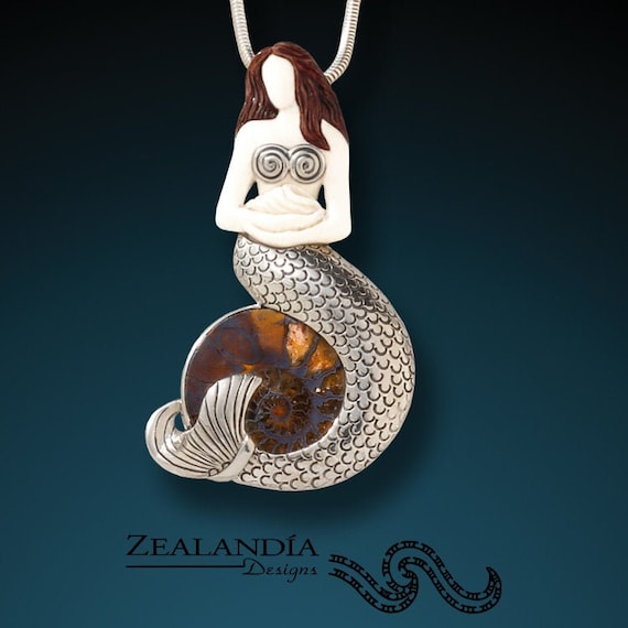 Mermaid Pendant With Ammonite Sterling Silver Ammonite - Etsy
