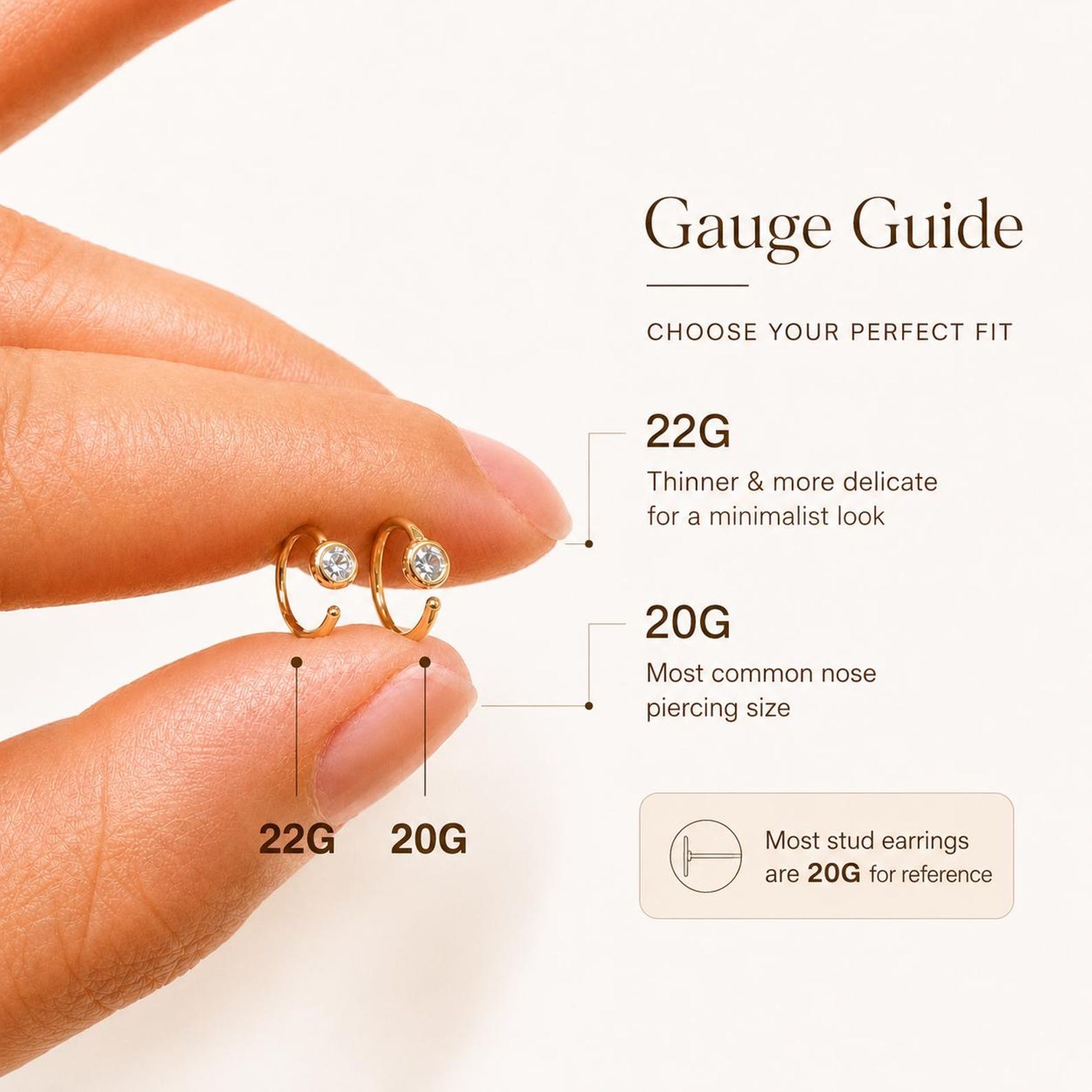 Tiny Gold Nose Ring Hoop With CZ Diamond, Dainty Sterling Silver Nose ...