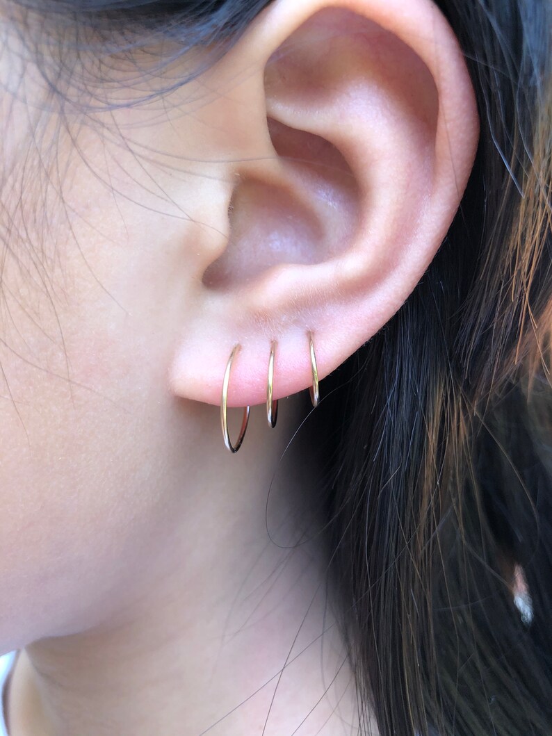 Small Gold Hoop Earrings Set 3 Tiny Gold Hoops 14k Gold | Etsy