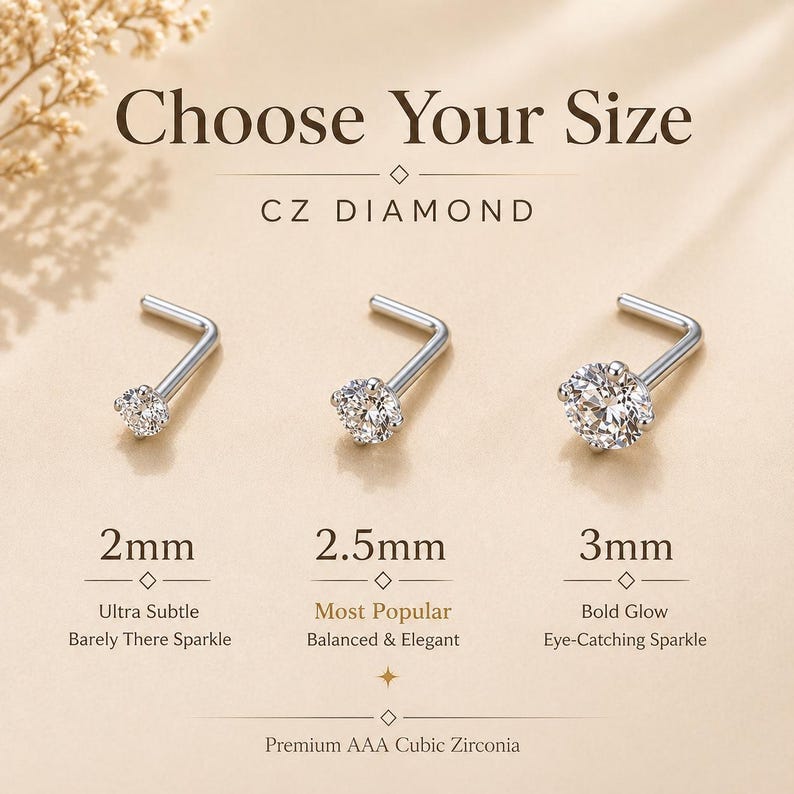 Tiny Nose Stud for Women, Small Nose Stud 2mm 2.5mm 3mm CZ Diamond, 925 ...