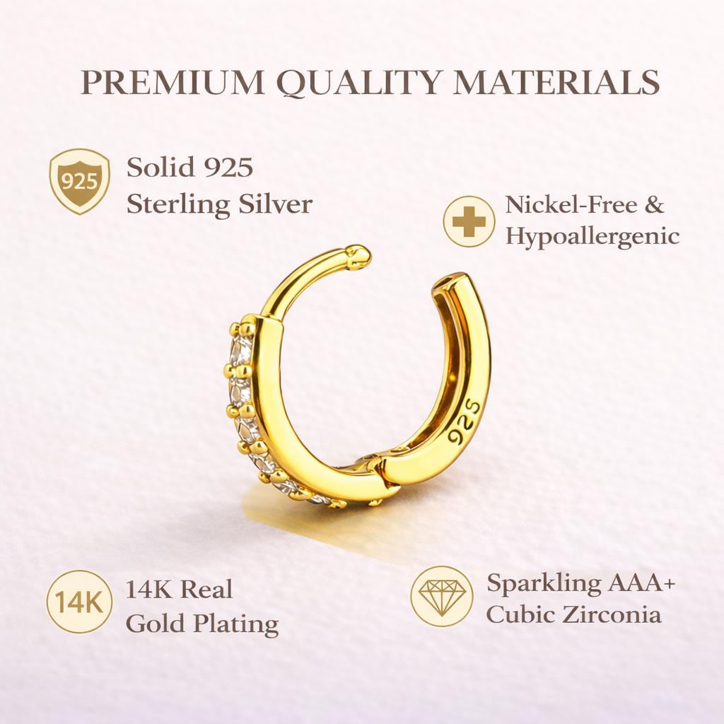 Tiny Gold Nose Ring Hoop With CZ Diamond, Dainty Sterling Silver Nose ...