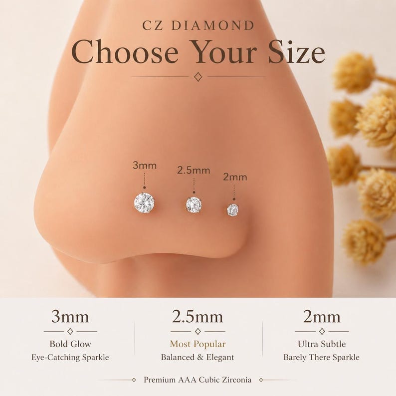 Tiny CZ Diamond Nose Stud, Sparkly Nose Ring, 2mm 2.5mm 3mm Dainty Nose ...