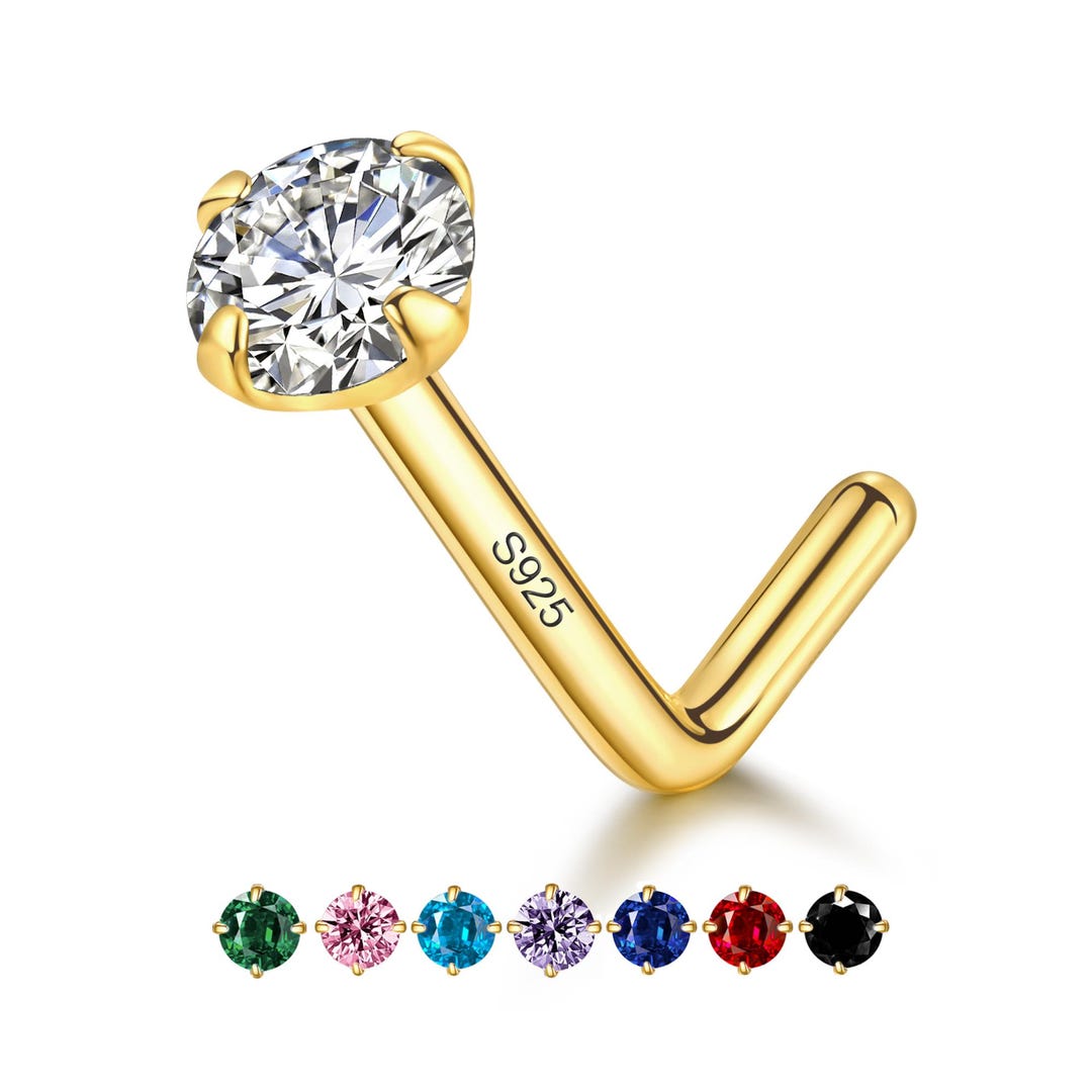 Gold Nose Ring Stud, 20G Nose Ring, L Shaped Nose Ring, Green/red/pink ...