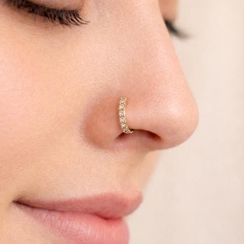 Tiny Gold Nose Ring Hoop With CZ Diamond, Dainty Sterling Silver Nose ...