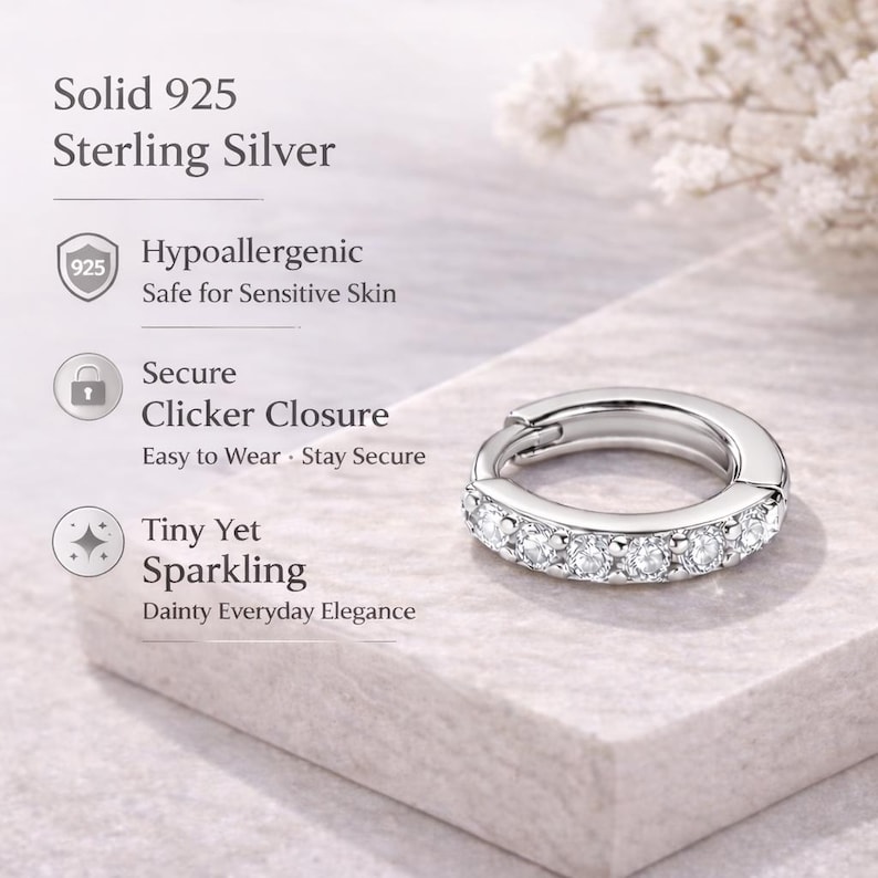 Tiny Gold Nose Ring Hoop With CZ Diamond, Dainty Sterling Silver Nose ...