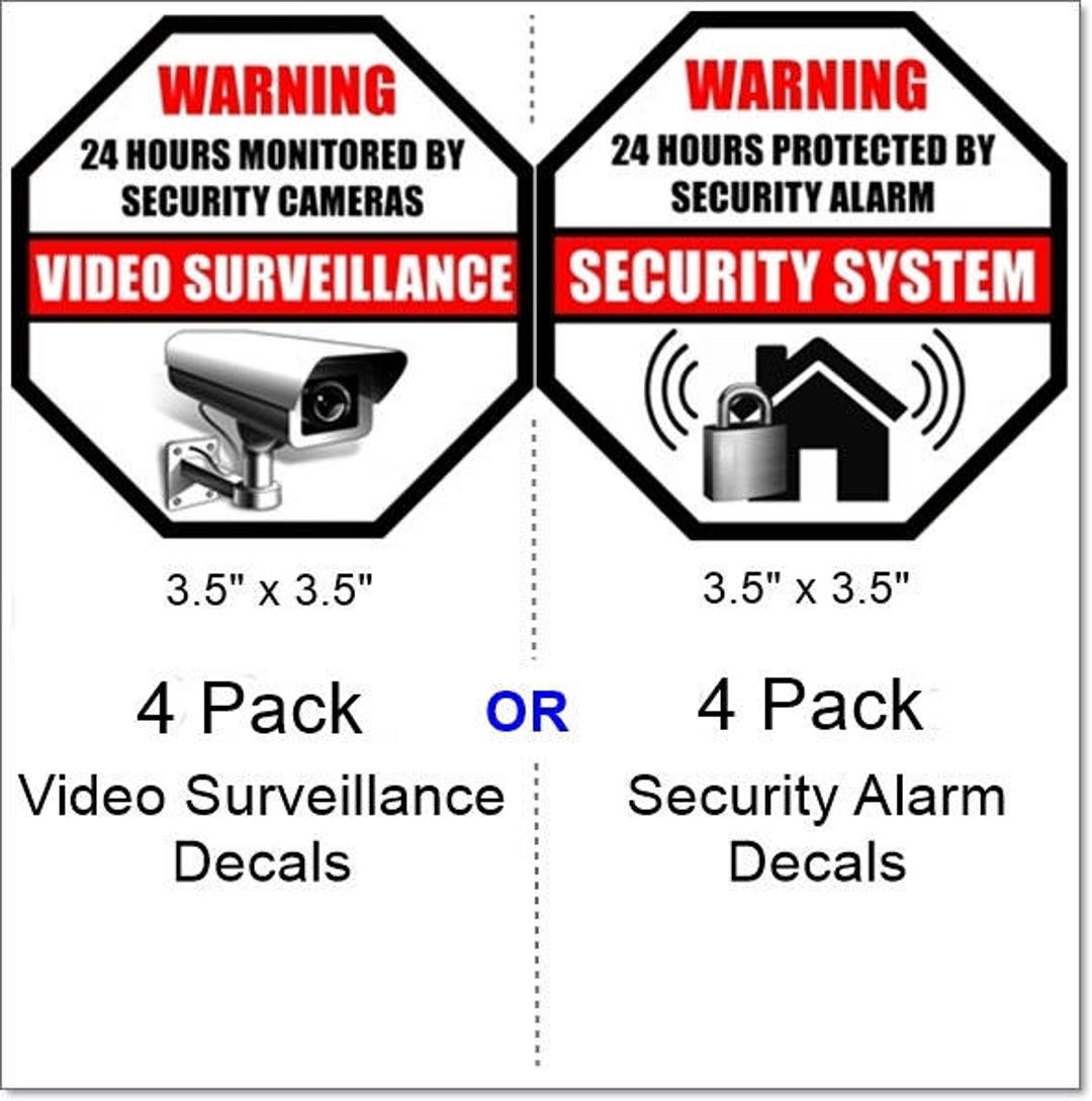 4 Pack Front Self Adhesive Vinyl 3.5"x3.5" Home Business Security ...