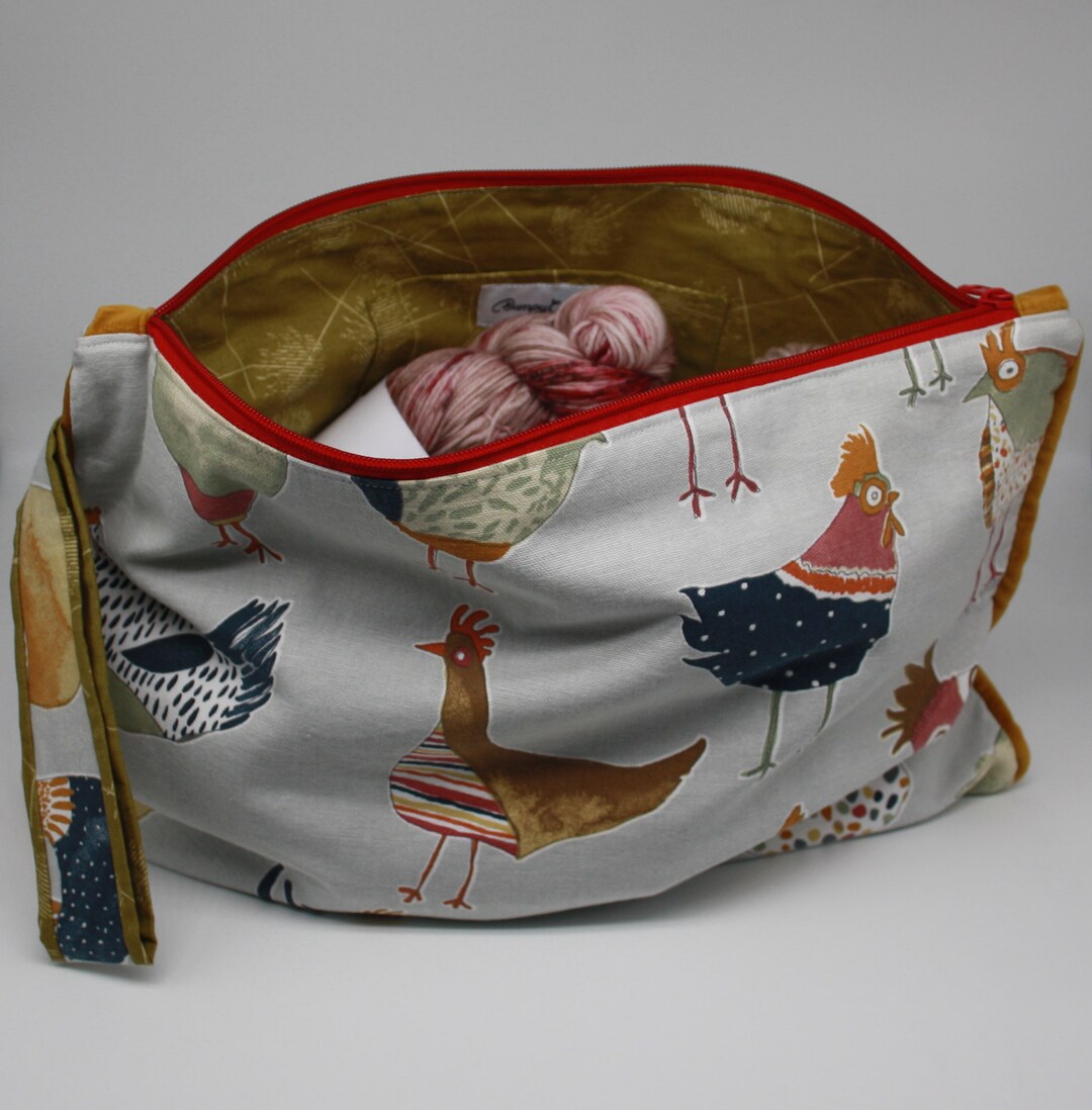 Chicken Project Bag, Large Knitting Project Bag, Sweater Project Bag ...