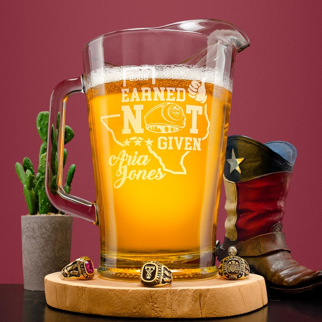 Engraved 60oz Pitcher, Etched Celebration Beer Jug, Customized Aggie ...