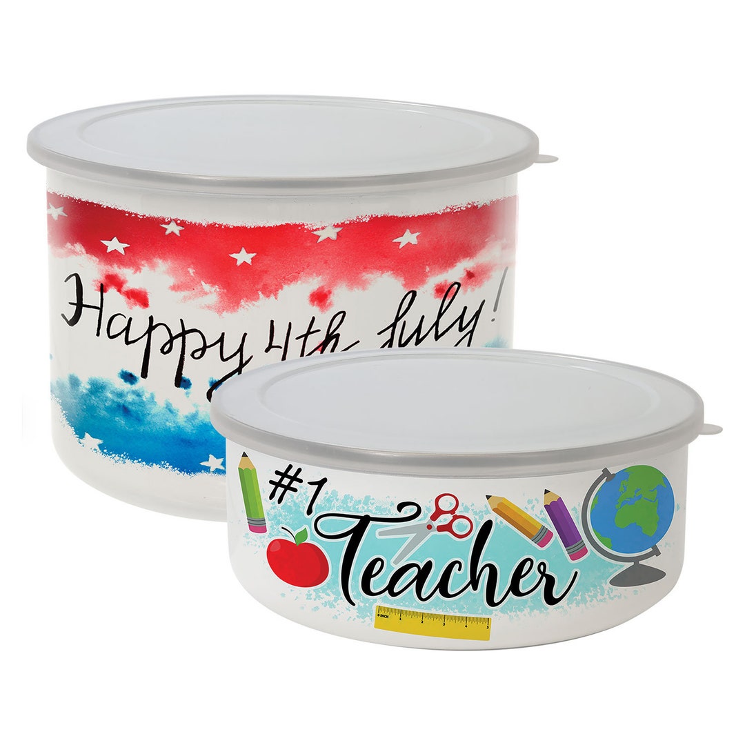 Personalized Snack Bowl With Plastic Lid Color Printed Enamel Bowl ...