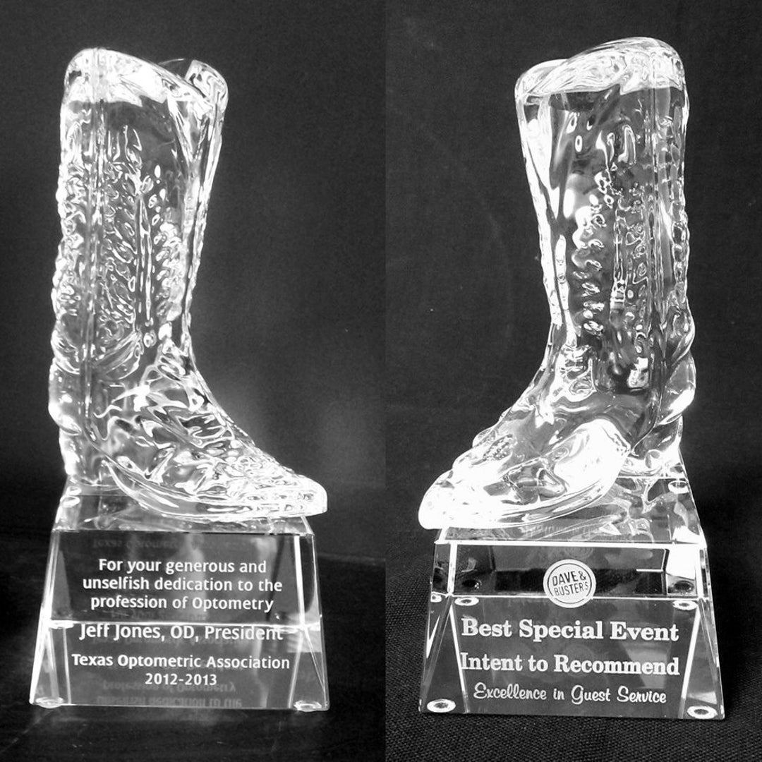 Crystal Cowboy Boot Award, Personalized Clear Western Style Shoe Boot ...