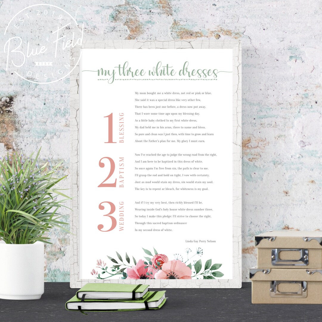 Three White Dresses Poem, Baptism Wedding Printable Art (digital ...