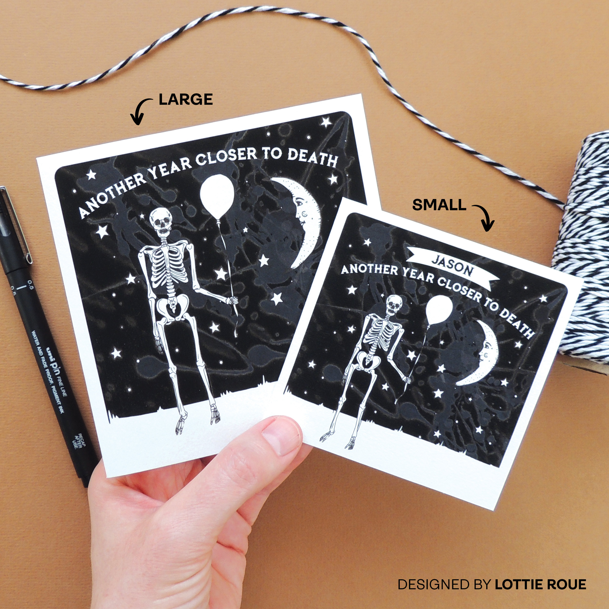 Customisable Skeleton B&W Illustrated Birthday Card, Quirky, Unique ...