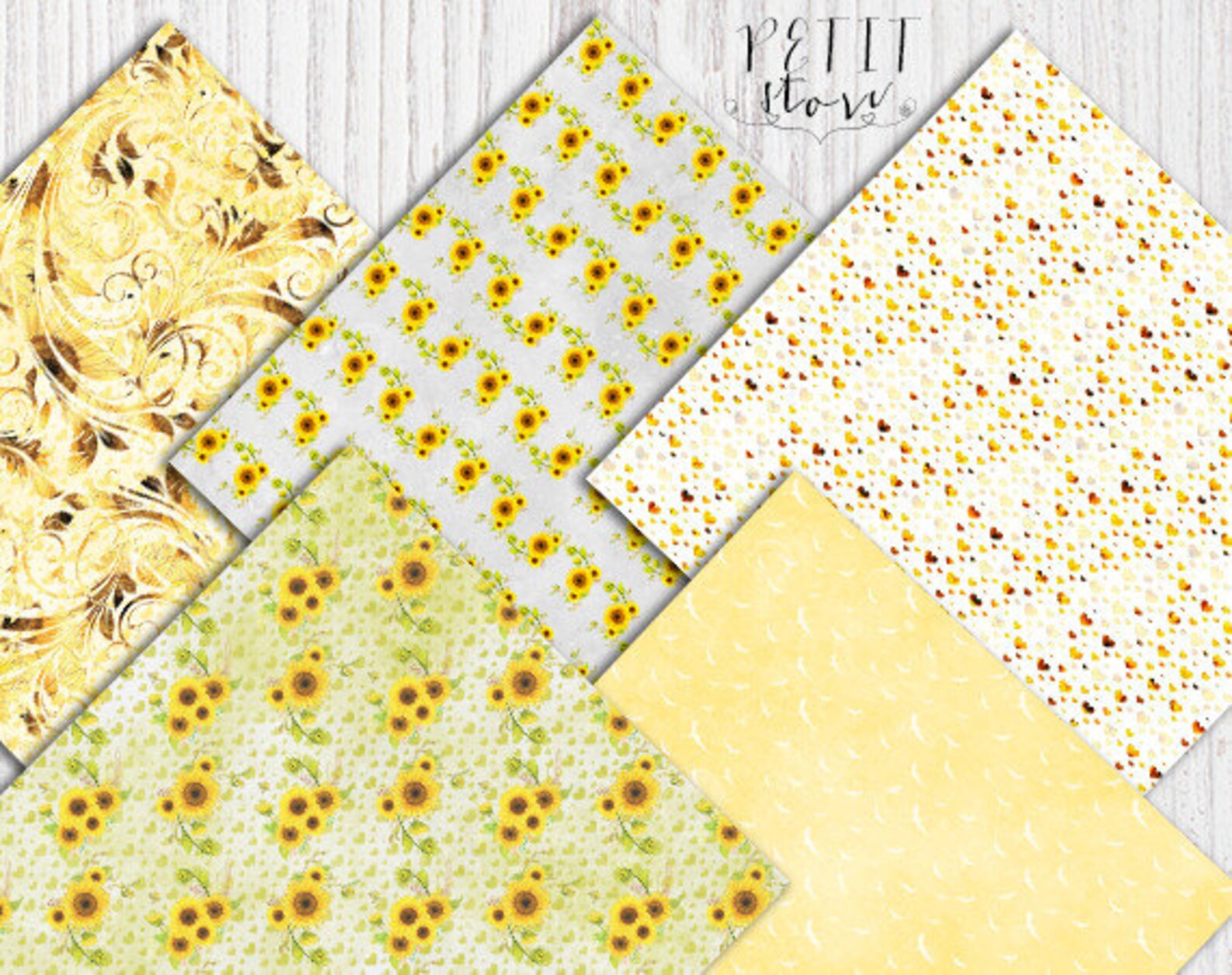 Sunflower Digital Paper Pack Sunflowers Floral Paper Pack Yellow ...