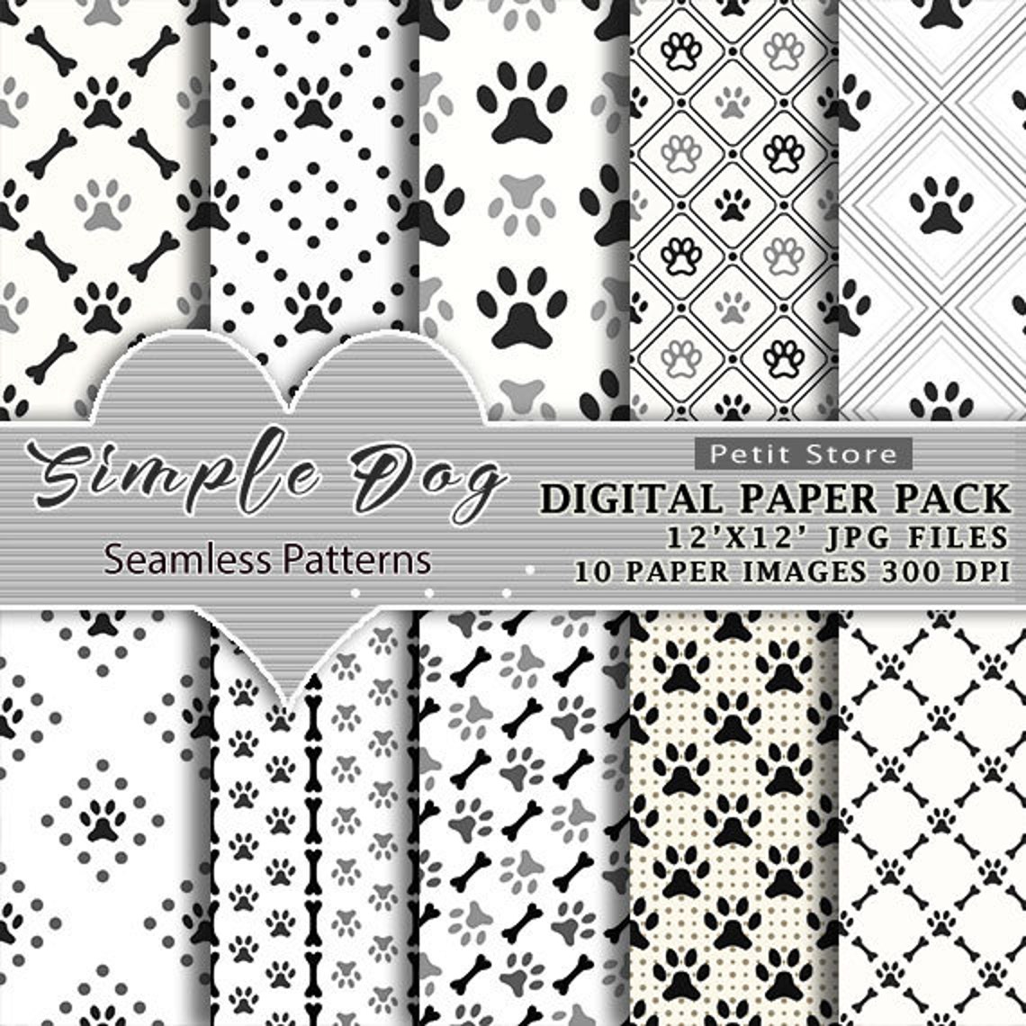Dog Digital Paper Pack Dog Paw Paper Pack Pet Paper Pack Dog Paw Prints ...