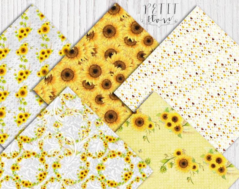 Sunflower Digital Paper Pack Sunflowers Floral Paper Pack Yellow ...