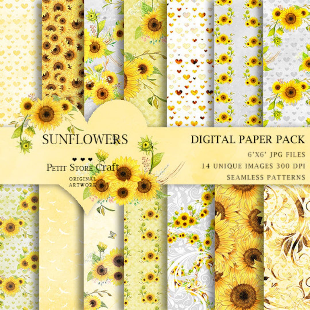 Sunflower Digital Paper Pack Sunflowers Floral Paper Pack Yellow ...