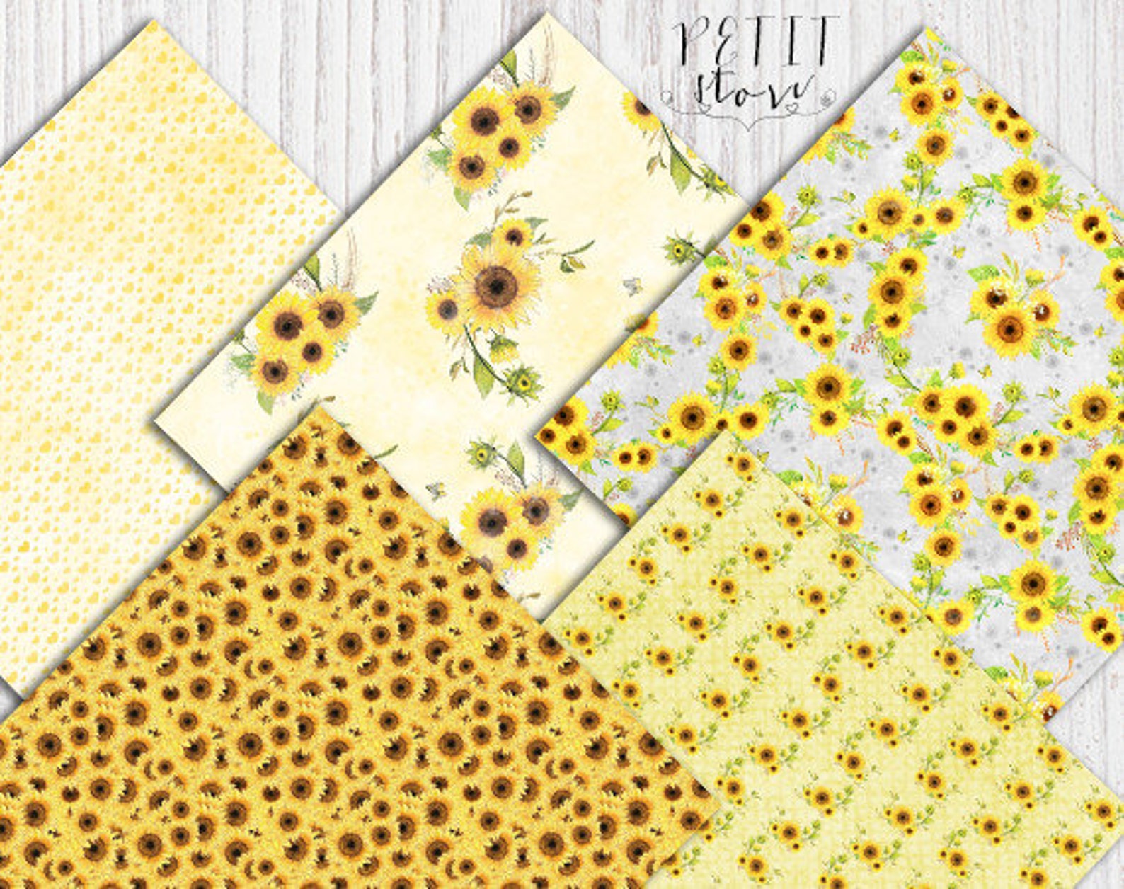 Sunflower Digital Paper Pack Sunflowers Floral Paper Pack Yellow ...
