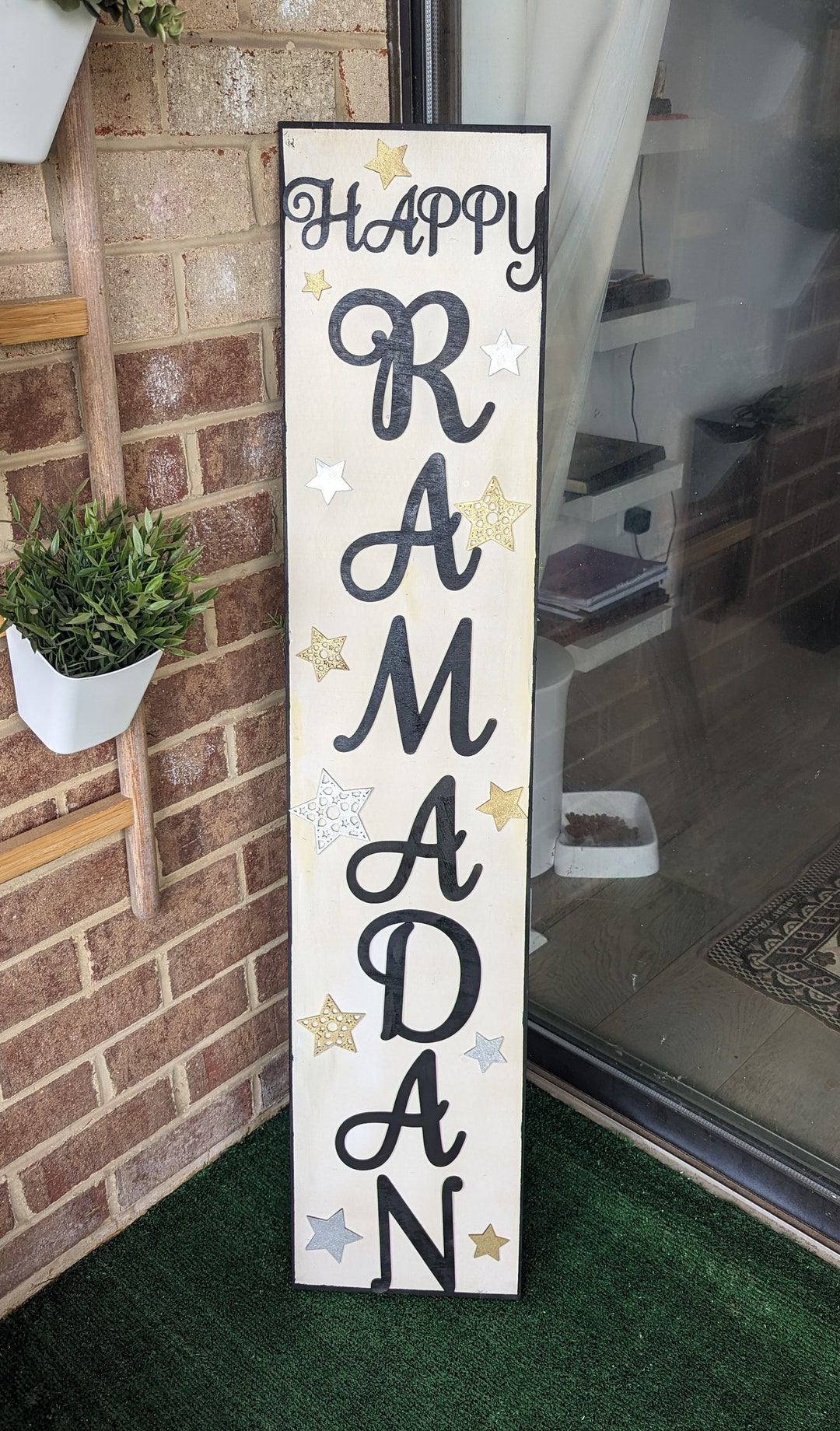 Double Sided Ramadan and Eid Mubarak Porch Sign, Ramadan Entryway Sign ...