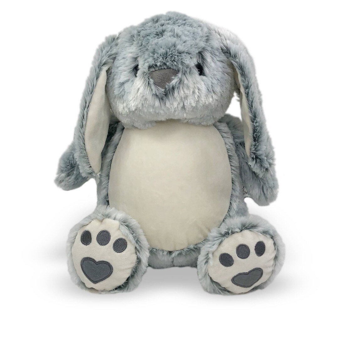 Custom Embroidered Gray Bunny Plush, Personalized Bunny Stuffed Animal ...