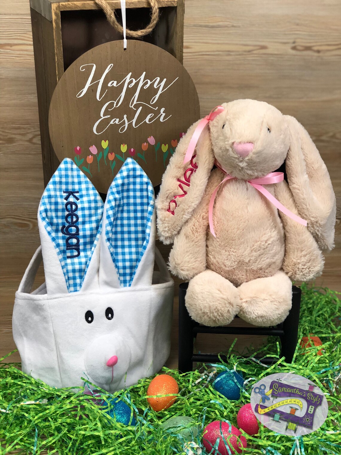 Custom Embroidered Blue Plush Easter Bunny Personalized - Etsy