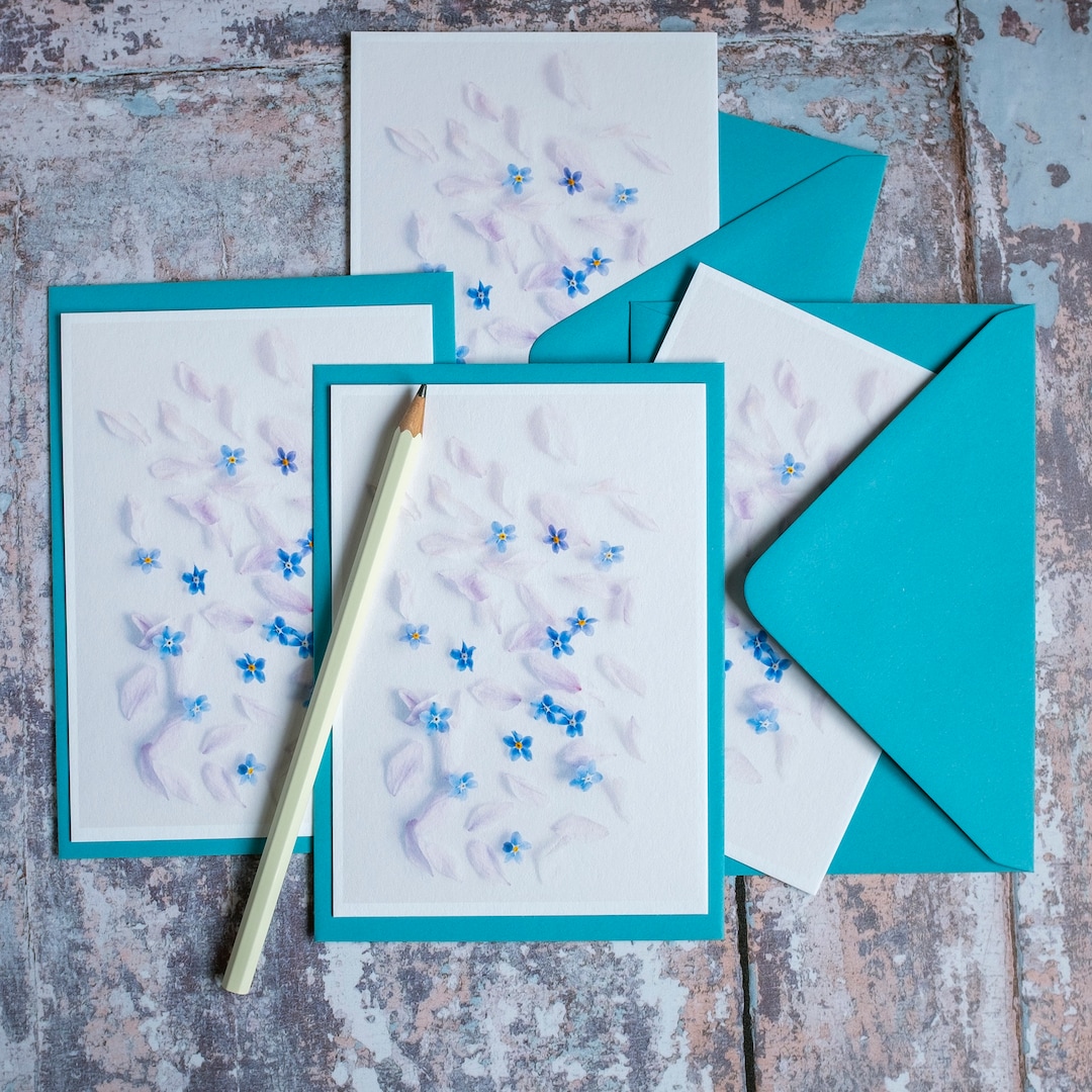 Forget Me Not Wildflowers Notelets Set - 4 Postcard-style Notelets With ...