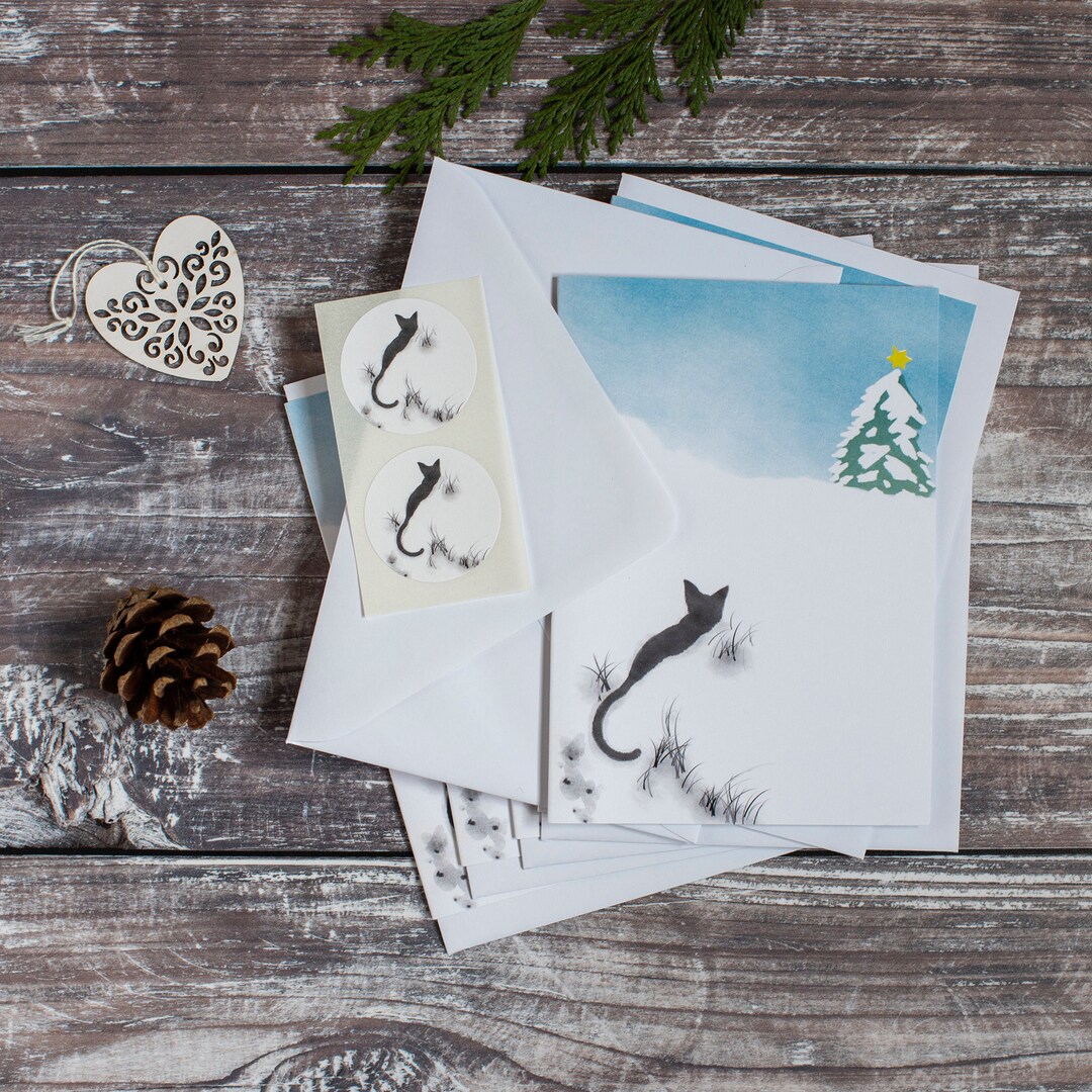 Haiku Cat Christmas Cards, With Holiday Poem and Matching Stickers (set ...