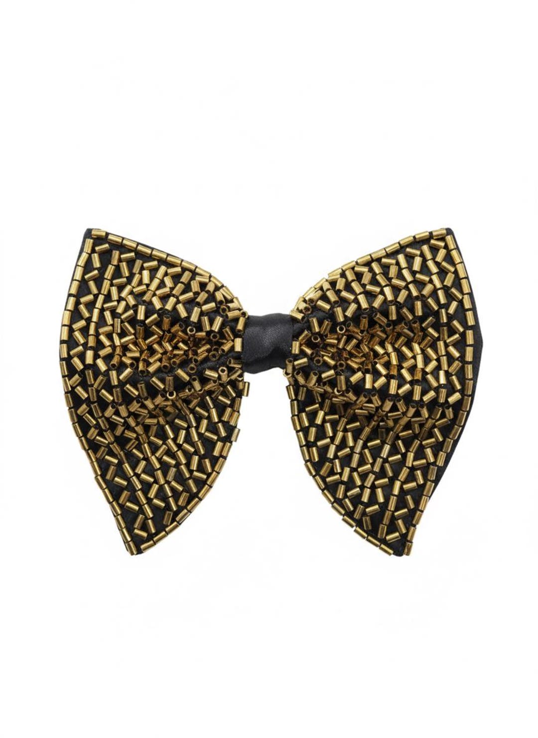 Black & Gold Scatter Hand-embroidered Beaded Bow Tie - Etsy