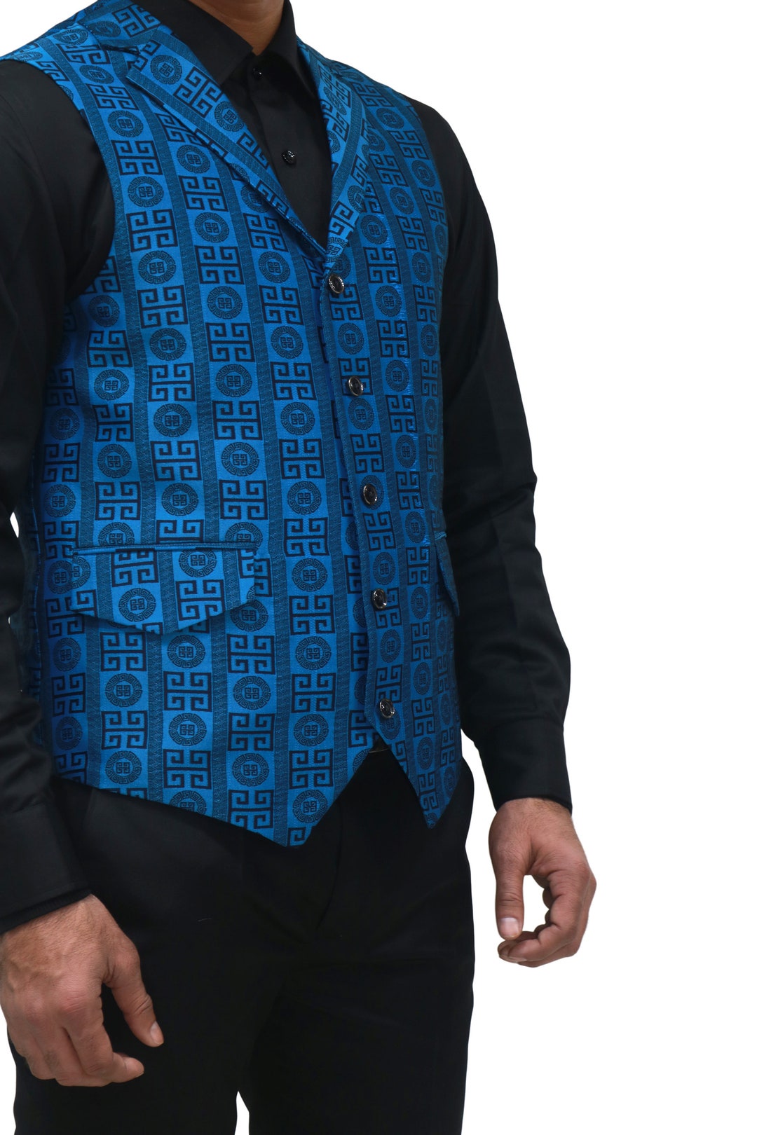 Blue and Black Colour Victorian Vest With Five Button and Notch Lapel ...