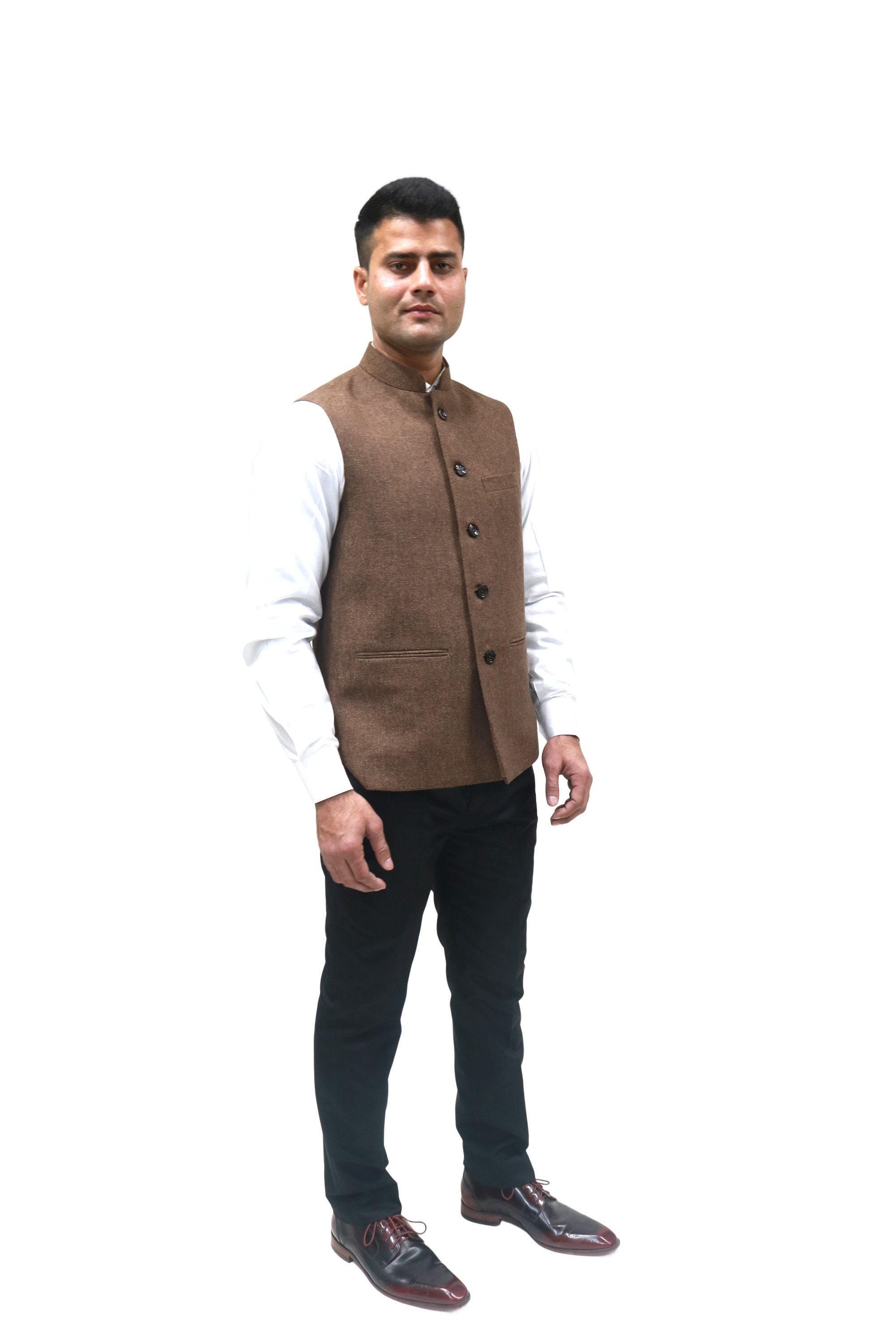 Handcrafted Nehru Jacket: Luxurious Tweed Wool Modi Style for Men's ...
