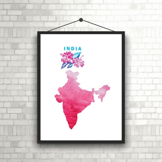 India Map Wall Frame // India Map Watercolor Digital Print // | Etsy