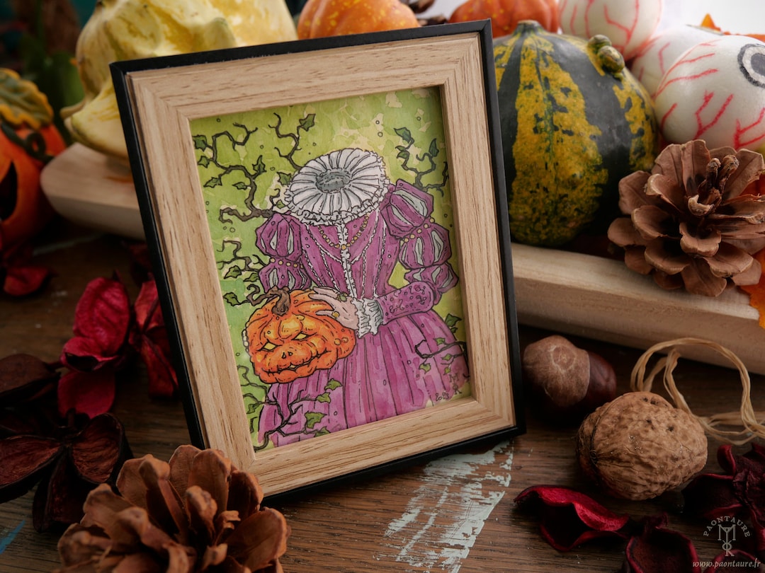HEADLESS LADY - Original Watercolor Art With Its Frame - Halloween ...