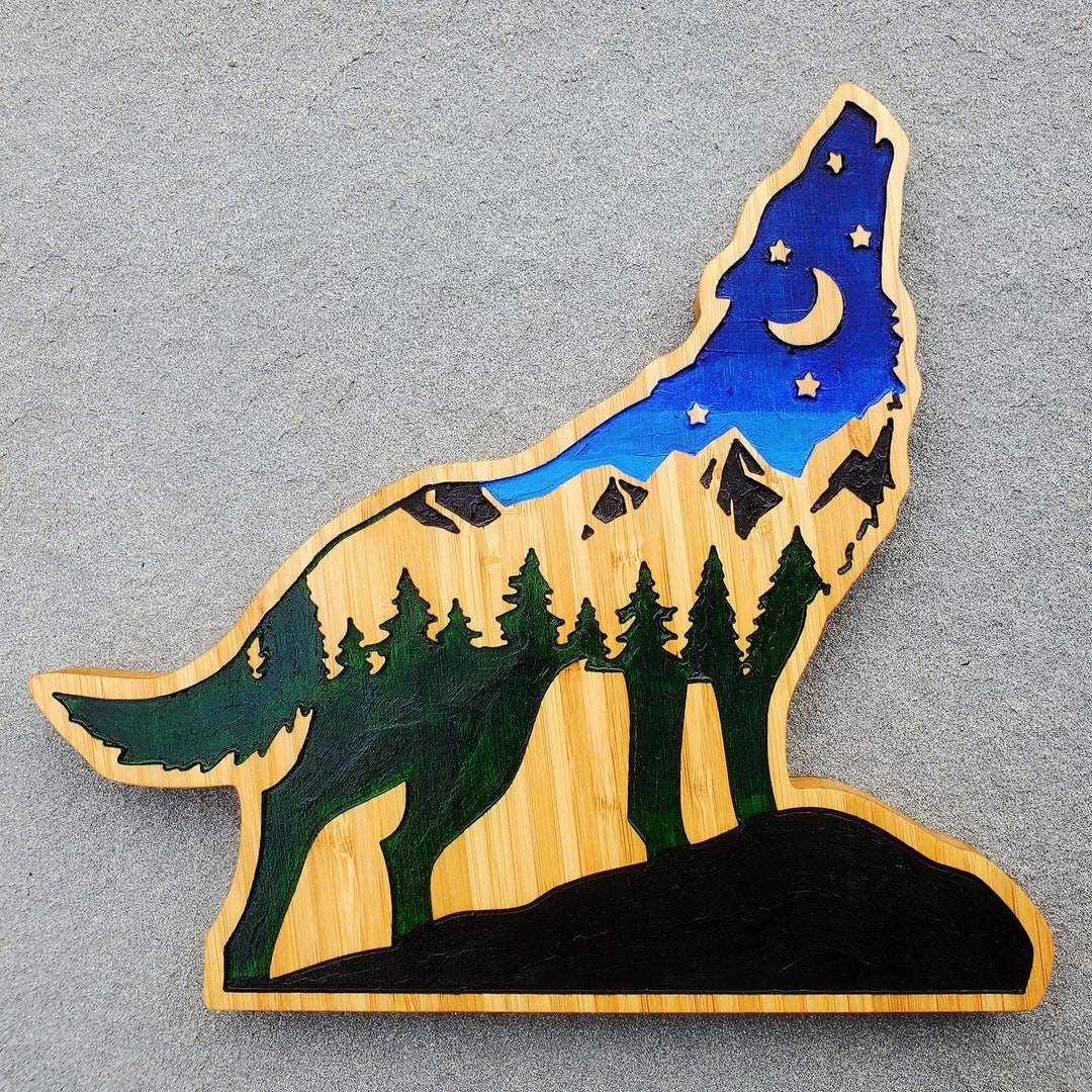 Artisan Carved Wolf Art - Wood Wolf Decor - Wolf Wall Art - Wolf Wall ...