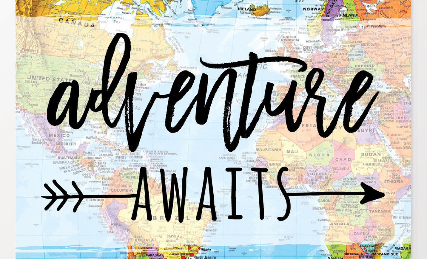 Adventure Awaits, Art Print, Wall Decor, Map Art, Graduation Gift, Gift ...