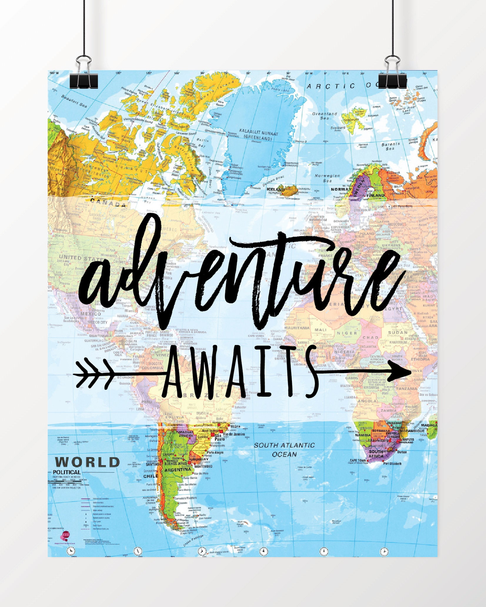 Adventure Awaits, Art Print, Wall Decor, Map Art, Graduation Gift, Gift ...