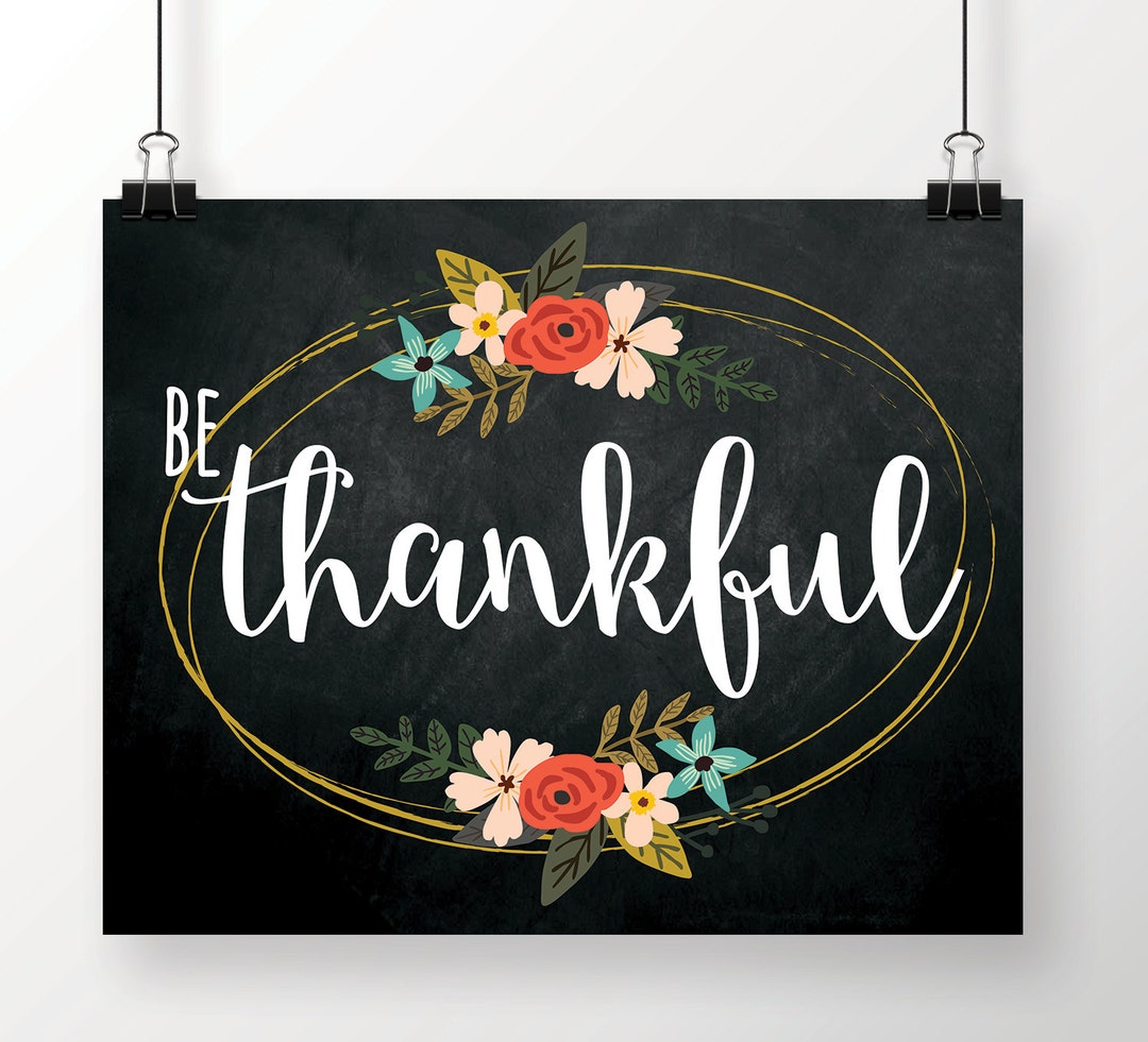 Be Thankful, Chalkboard, Printable Art, Holiday Art Print, Christmas ...