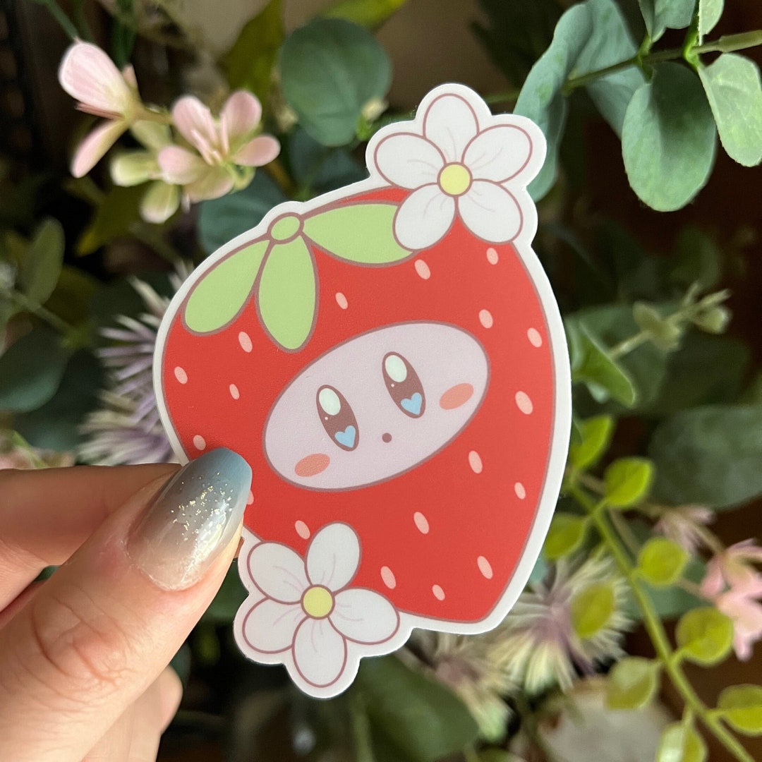 Strawberry Kirby Sticker | Vinyl, Waterproof, Matte | Cute, Kawaii ...