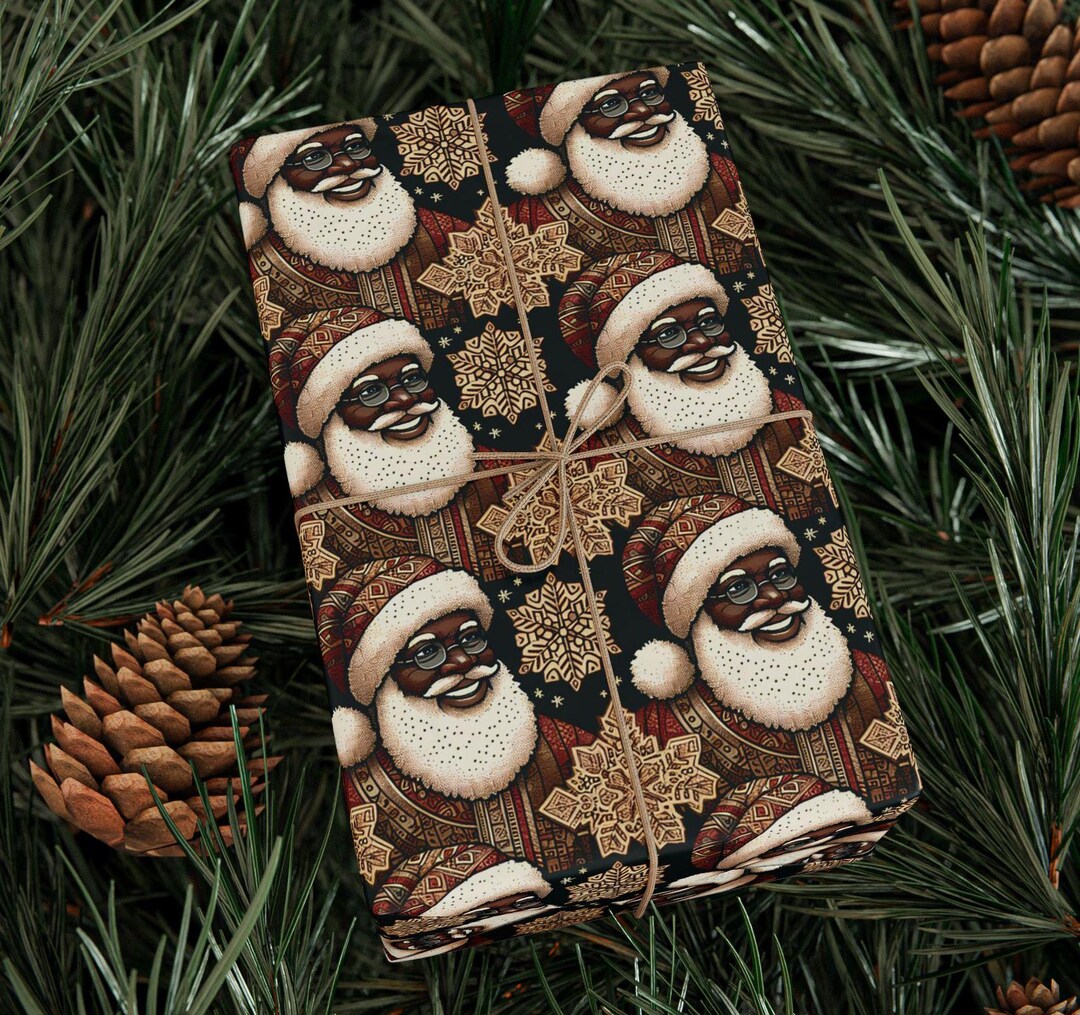 Black Santa Wrapping Paper, Christmas Wrapping Paper, Xmas Wrapping ...
