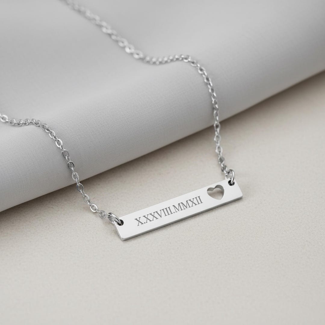 Roman Numerals Necklace, Custom Engraved Necklace, Personalized Name ...