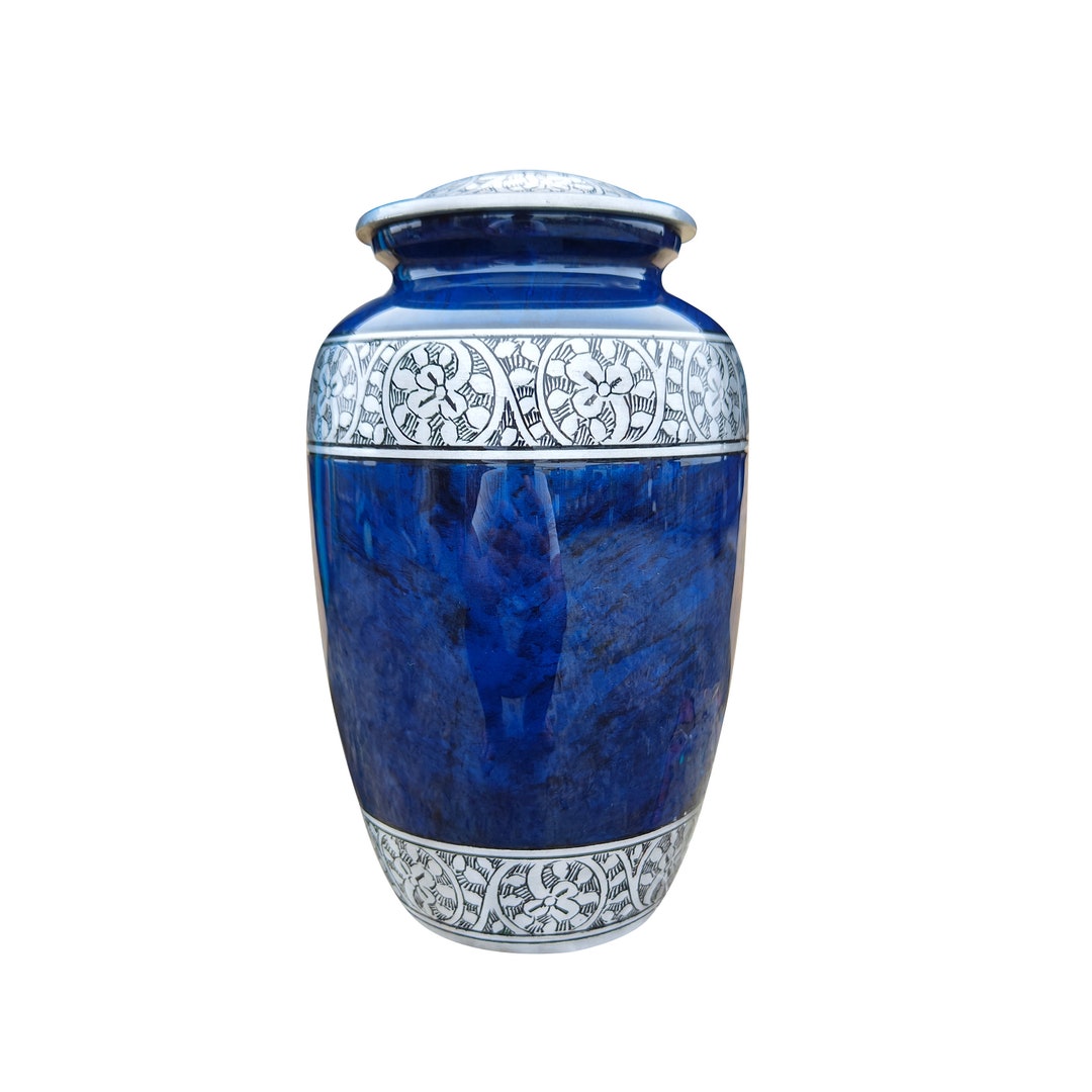 Blue Cremation Urn Memorial Container Jar Pot Full Size Standard ...