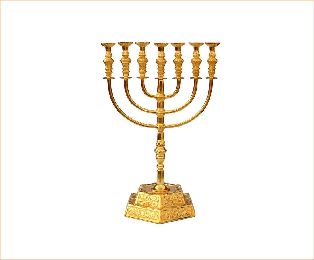 30 Inches Menorah Jewish Handmade Religious Gold Plated 7 Branch Old ...