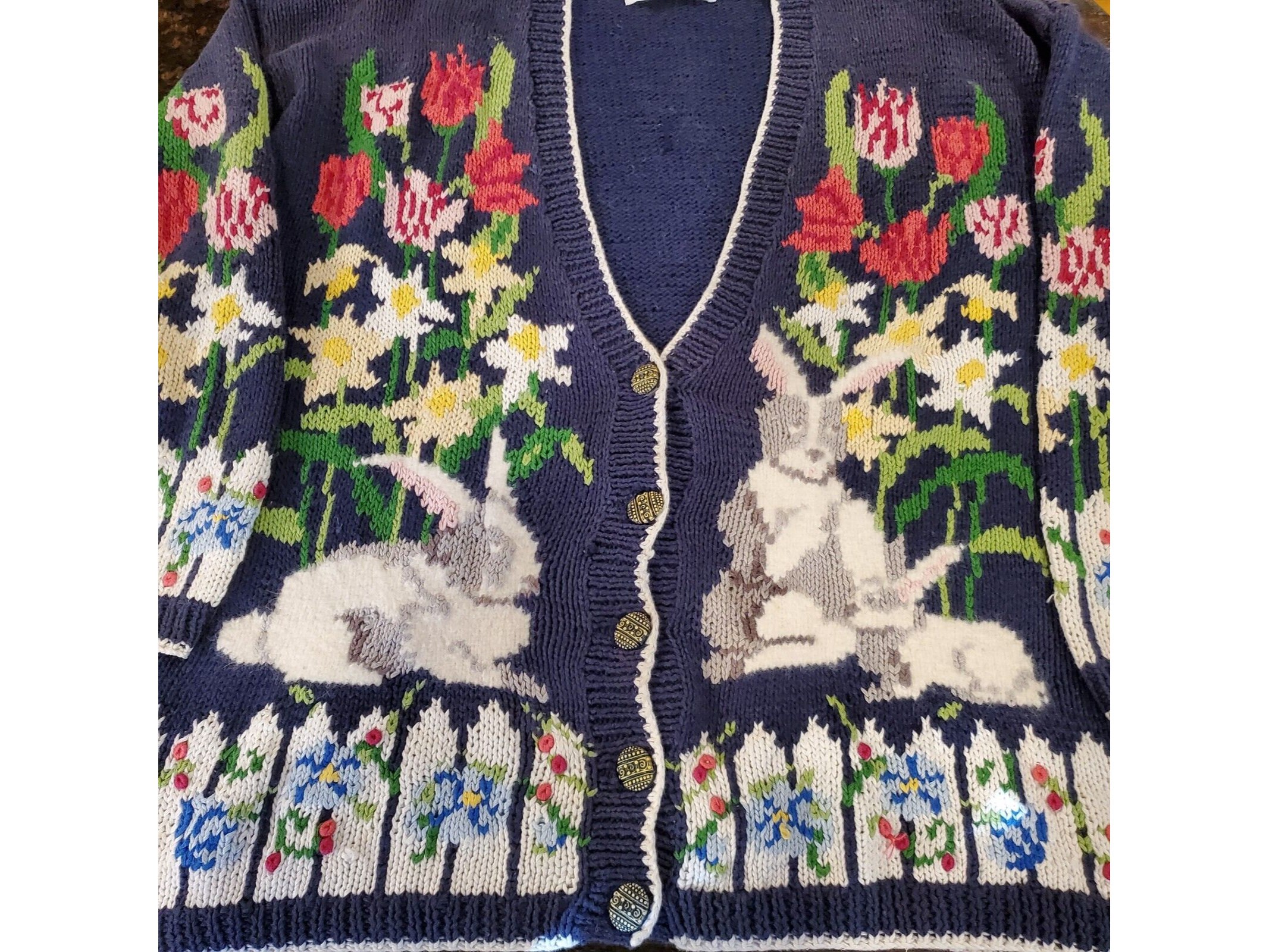 Design Options Easter Egg Cardigan Sweater Large Furry Bunny Rabbit ...