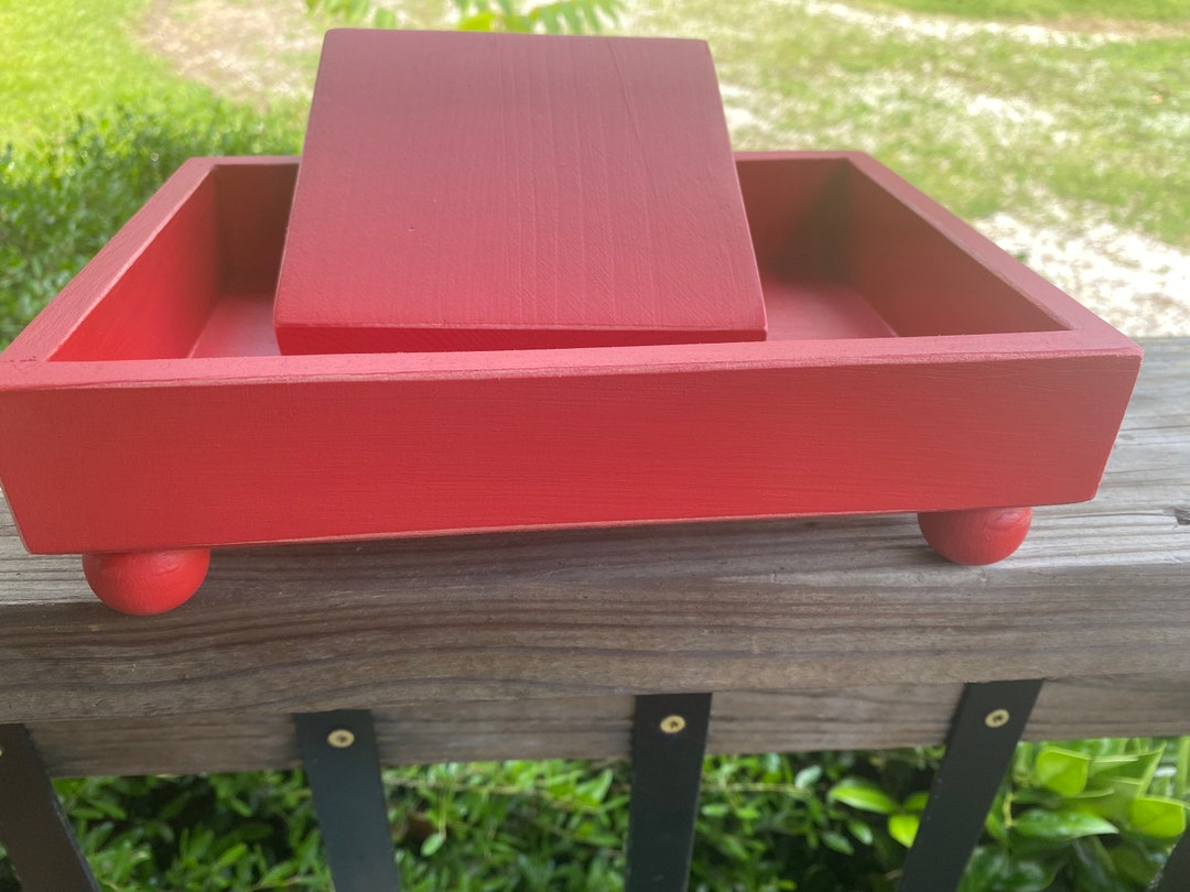A Primitive Red Tray & Block Set - Etsy