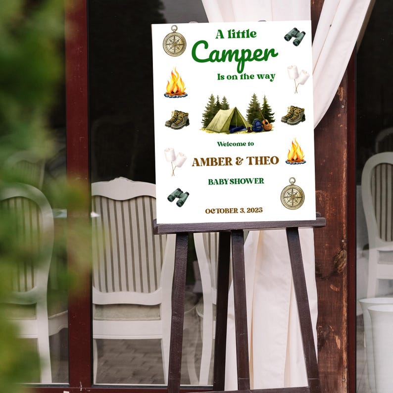 Editable Little Camper Baby Shower Welcome Sign | 24x30 Rustic Camping ...
