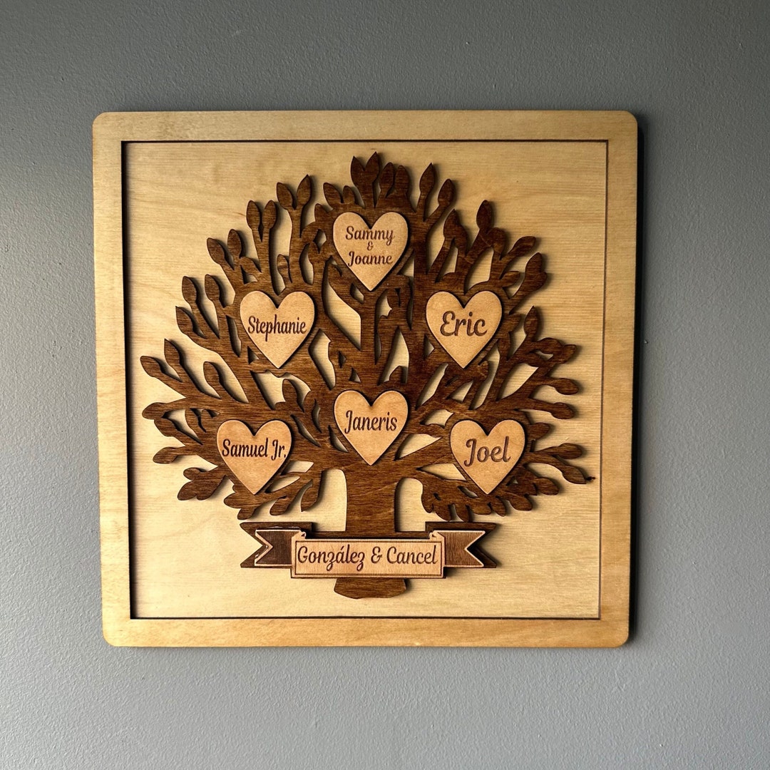 Family Tree Sign With Heart, Customized Wooden Family Sign With Name ...