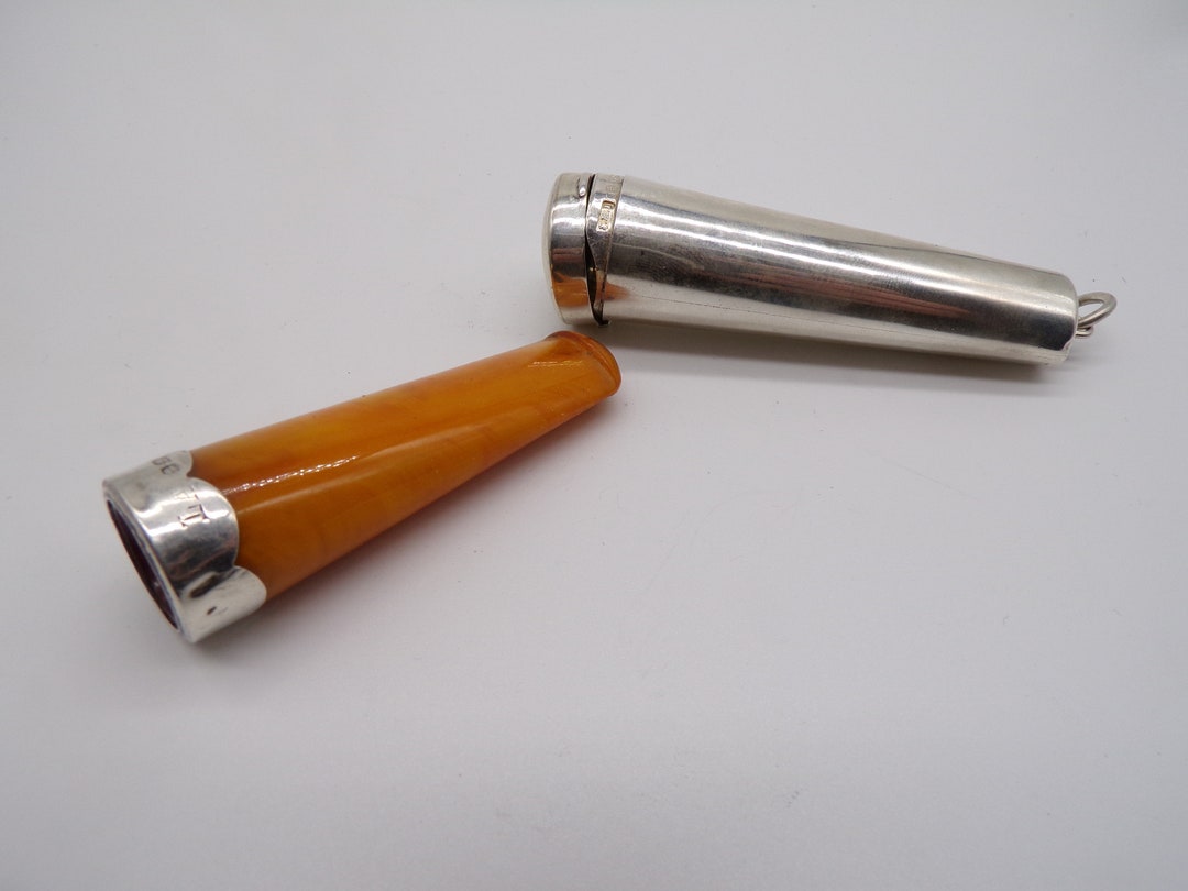 Antique Sterling Silver Cheroot Holder Case and Amber and Silver ...