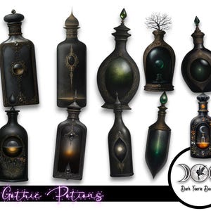 60 Clip Art Gothic Witch Potions, Elixirs, Magic Potions, Halloween ...