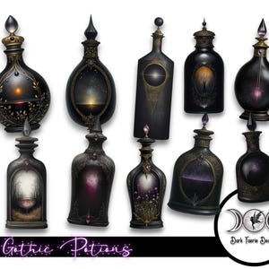 60 Clip Art Gothic Witch Potions, Elixirs, Magic Potions, Halloween ...