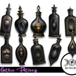 60 Clip Art Gothic Witch Potions, Elixirs, Magic Potions, Halloween ...